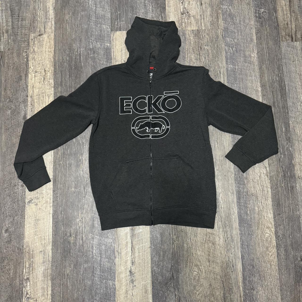 Grey Ecko Unltd full zip hoodie no flaws size medium... - Depop