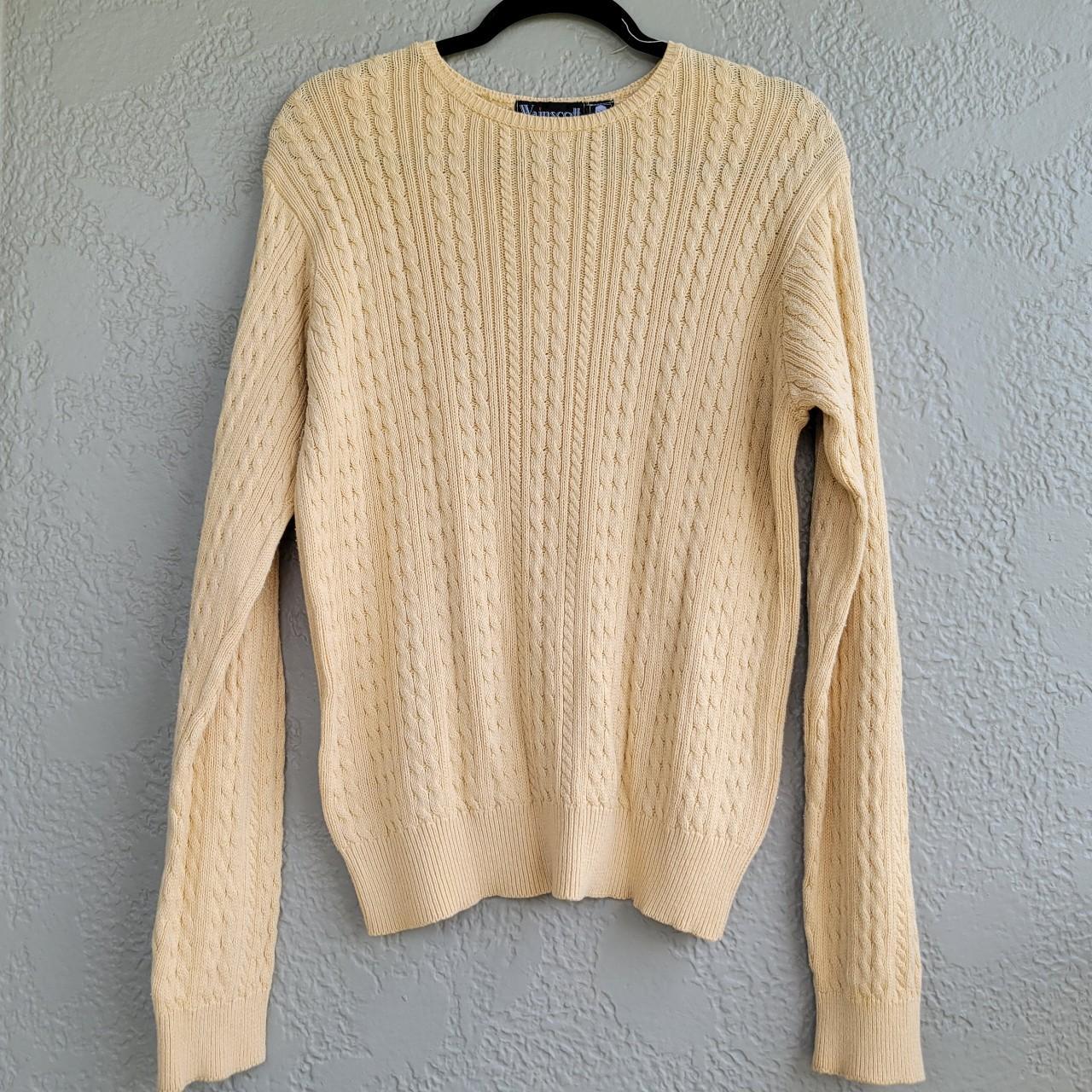 pastel yellow cable knit sweater size large - Depop