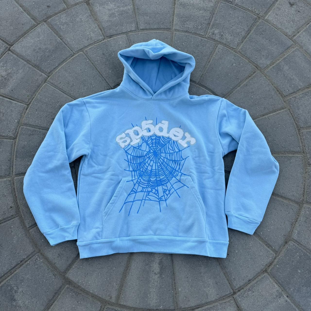 Spider Rhinestone Blue Hoodie (Sp5der) Dm for... - Depop