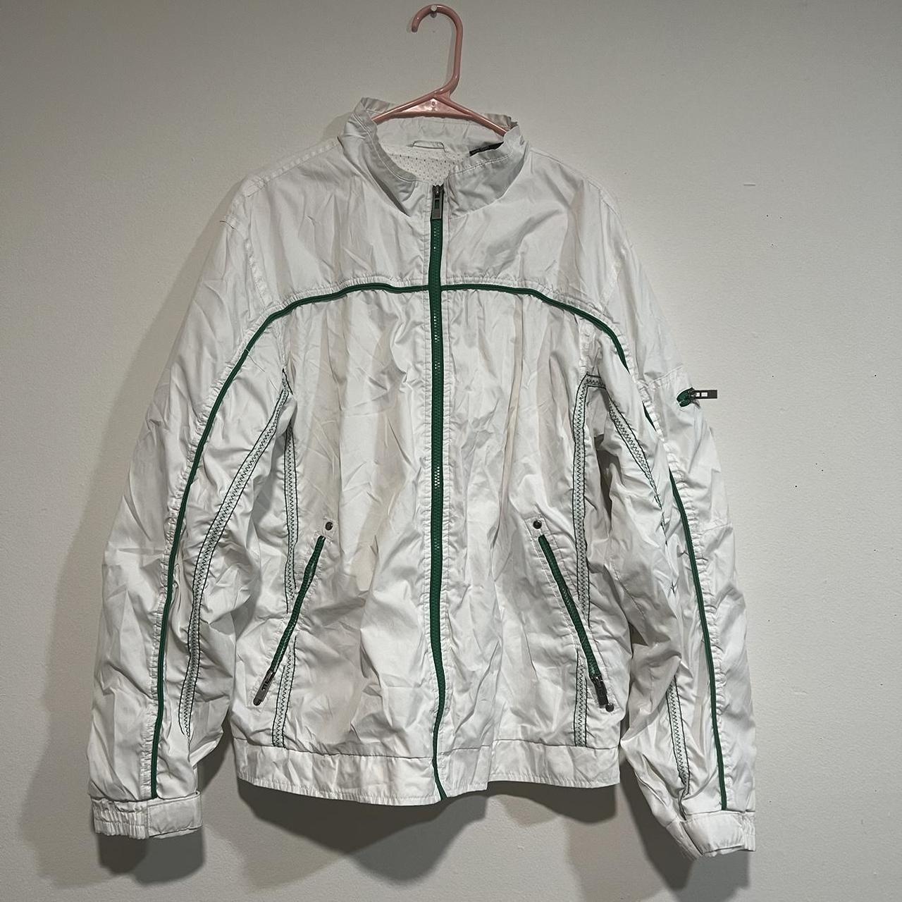 Thrifted - White with Green outlines Jacket - Depop