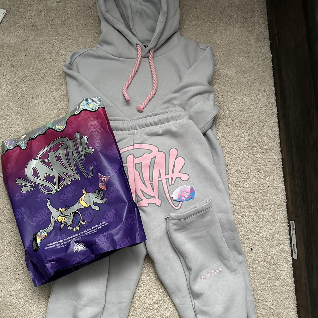 Synaworld central cee tracksuit grey/pink Size XS - Depop