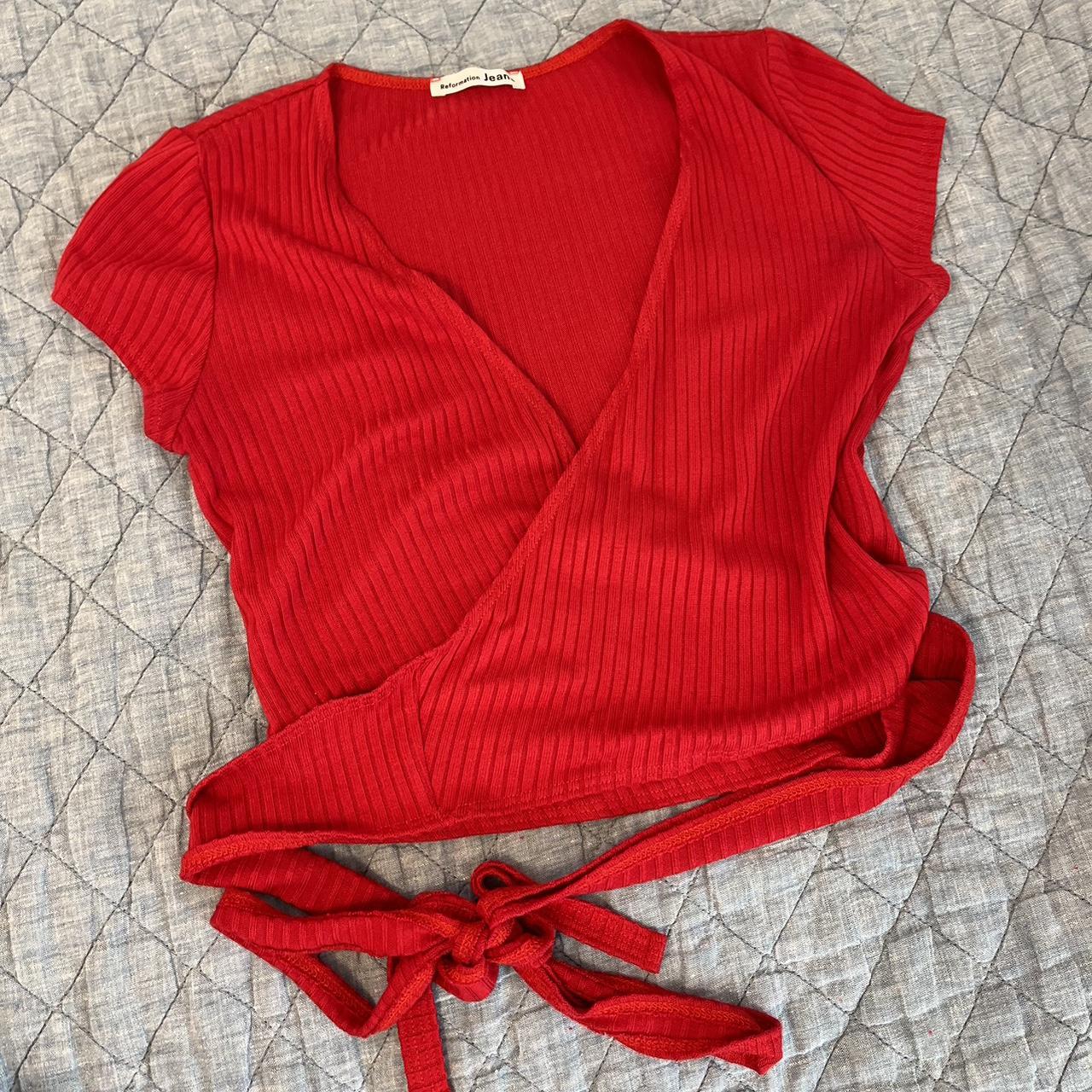 Reformation red wrap crop top. Size XS. - Depop