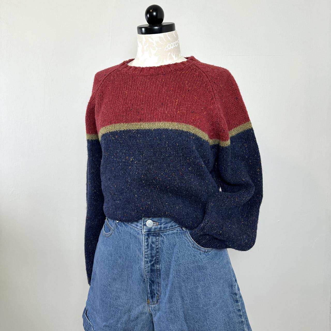 90’s red and navy blue color block sweater with... | Depop