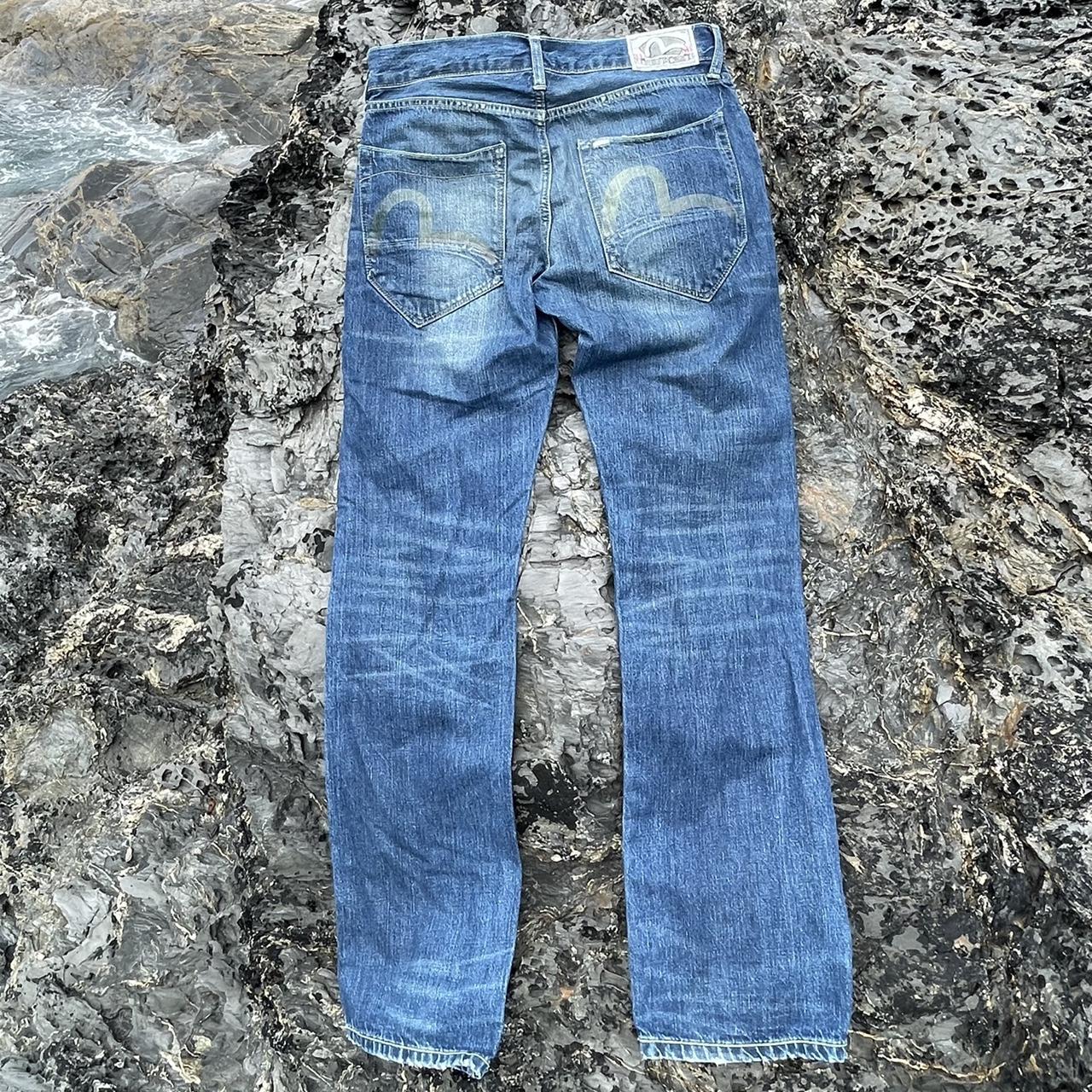 evisu x puma mid wash vintage straight leg jeans... - Depop