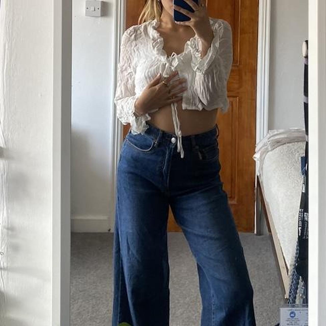 urban outfitters white cropped tie front lacy blouse... - Depop