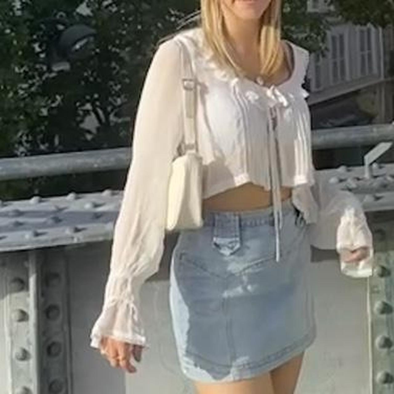 urban outfitters white cropped tie front lacy blouse... - Depop