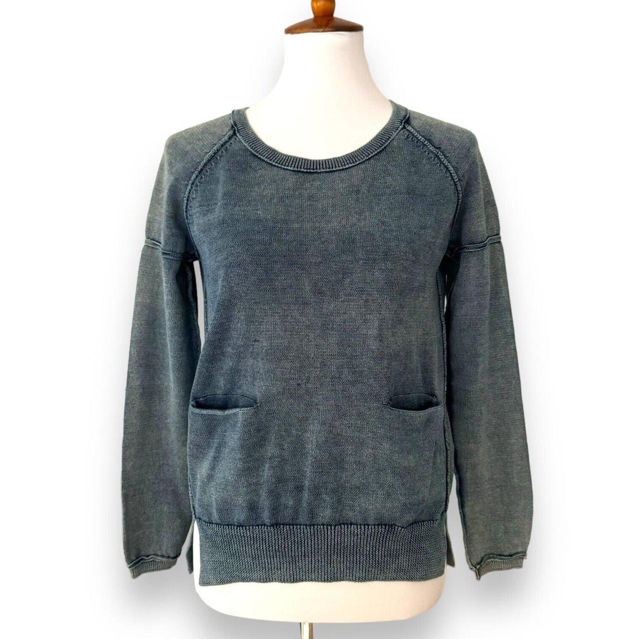 Splendid Blue Distressed Mineral Wash Pullover... - Depop