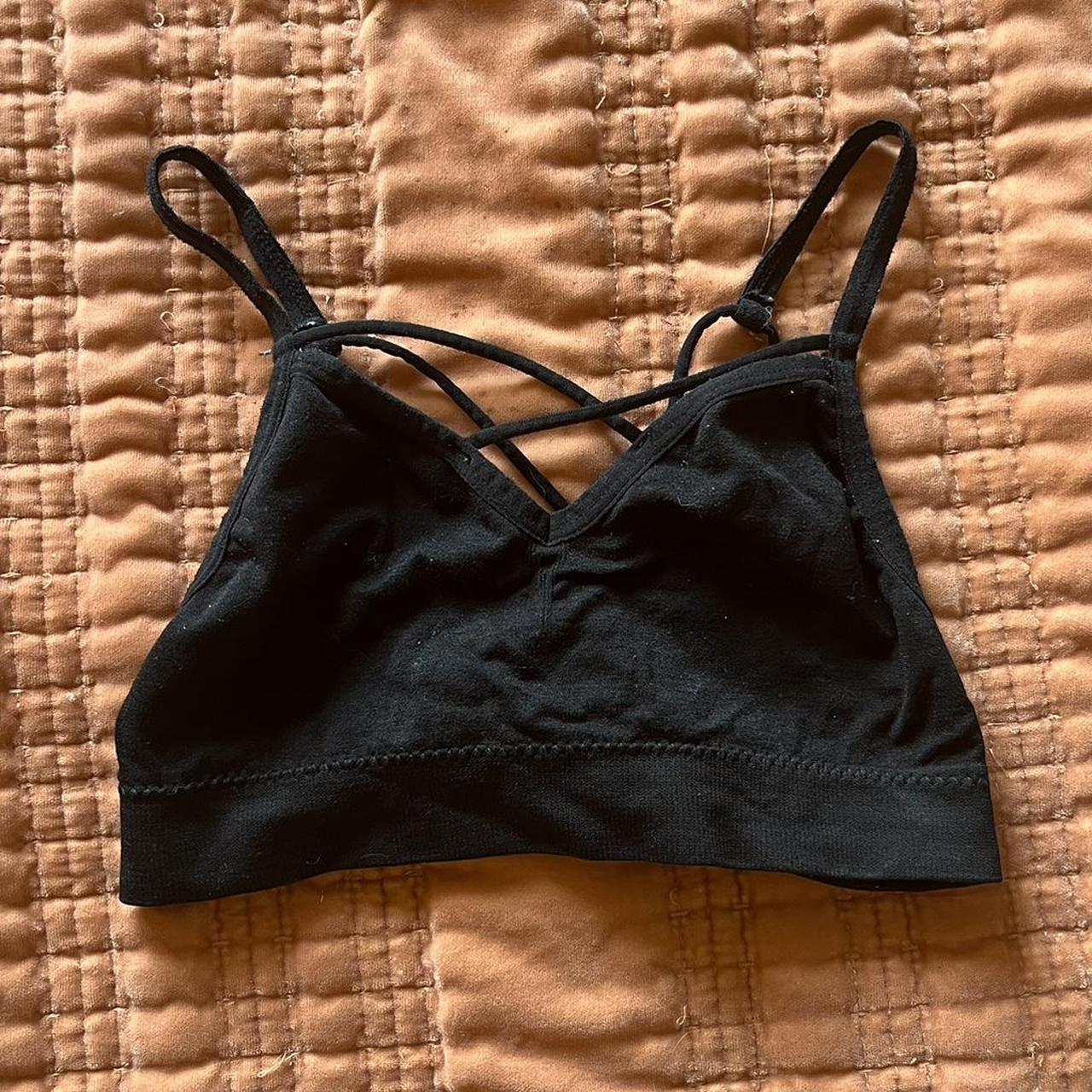 Black criss cross bralette. Small pilling as shown... | Depop