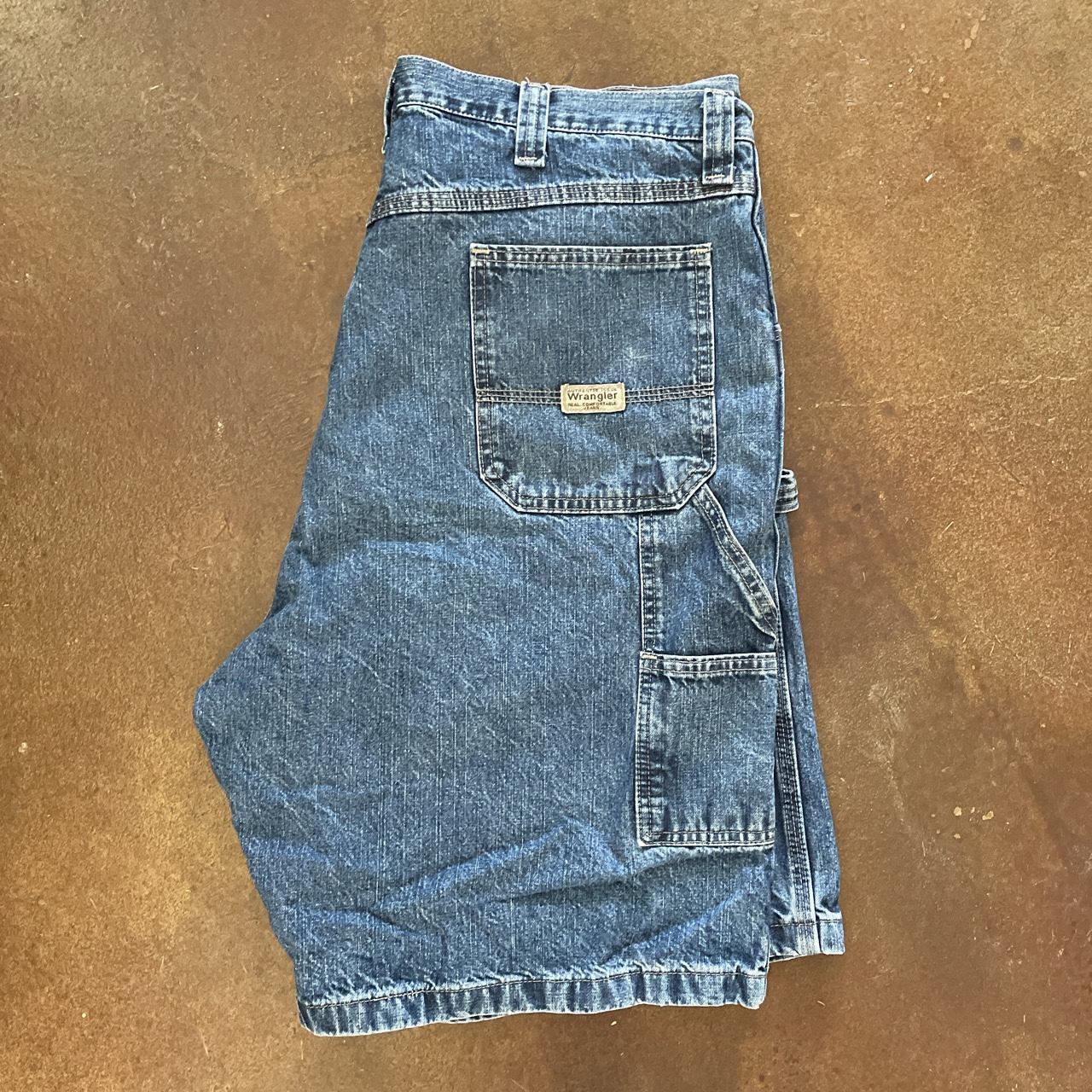 oversized carpenter wrangler jorts small hole on... - Depop
