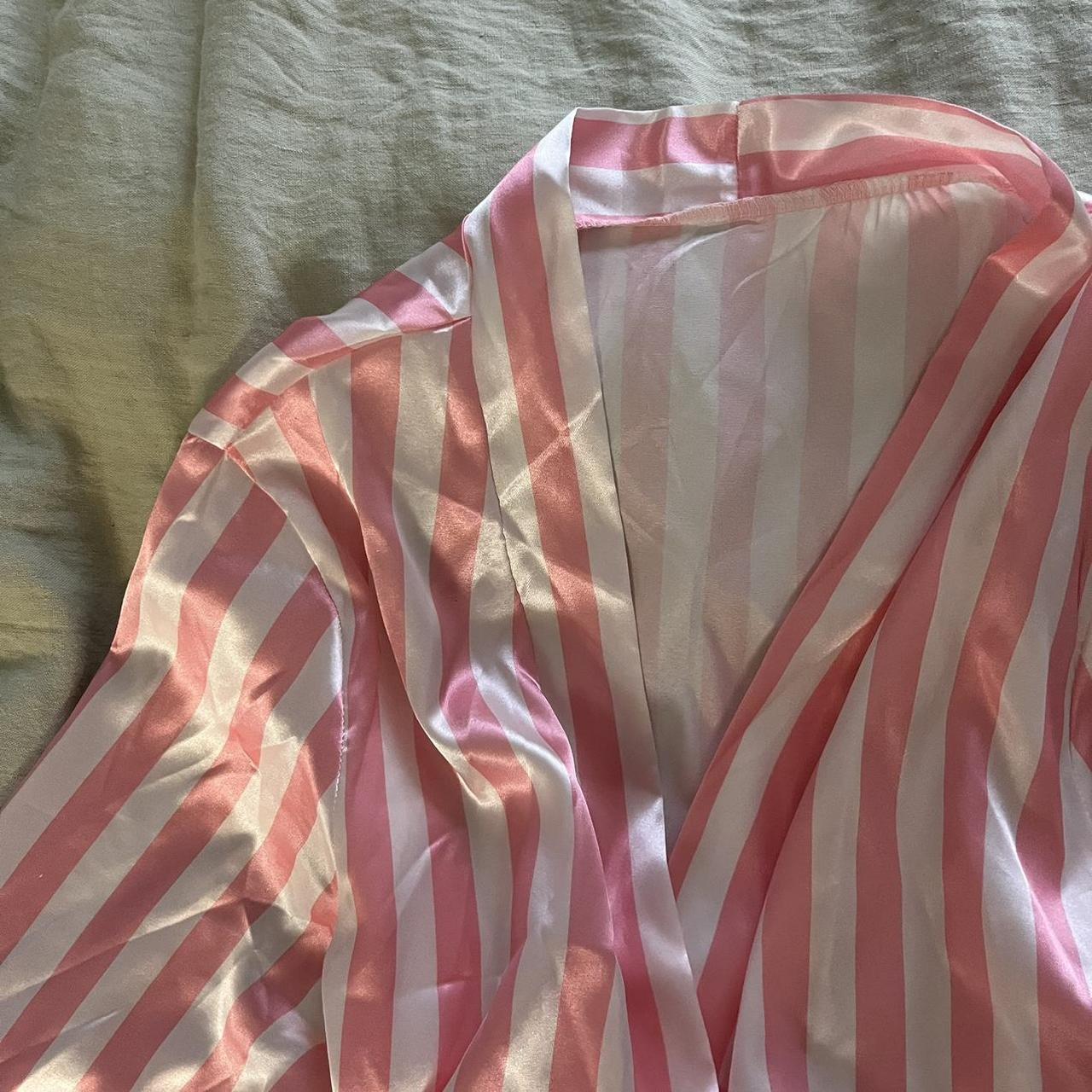 Victoria Secret style pink striped silk robe. - Depop