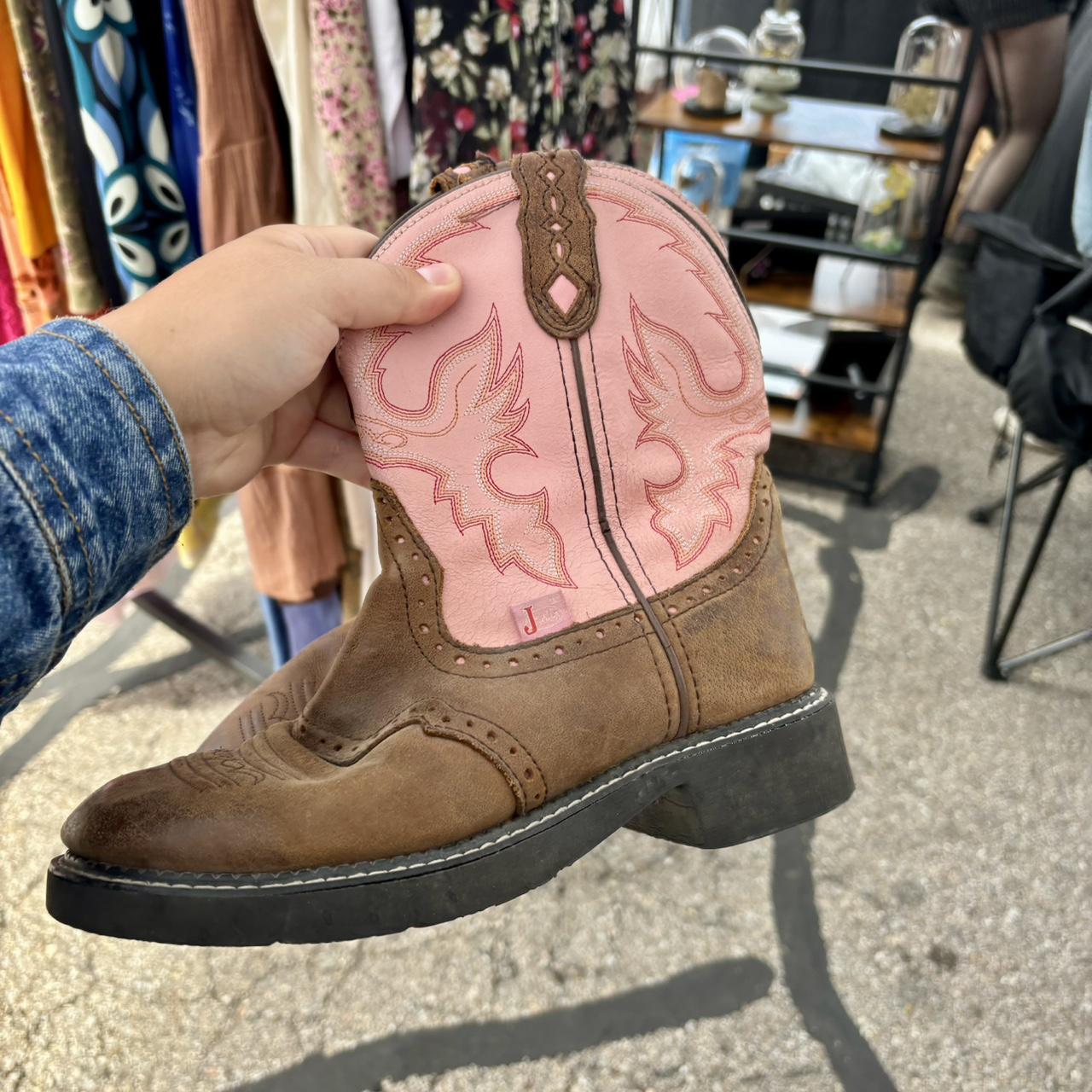 Pink and brown western cowgirl boots Size 7.5... | Depop