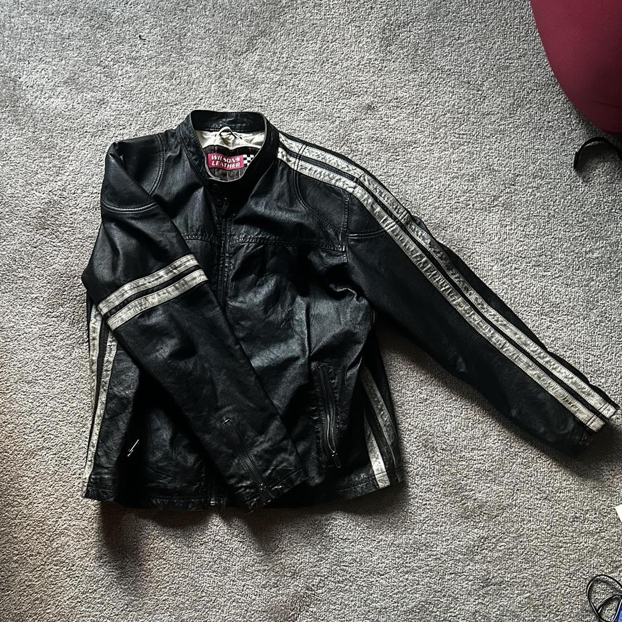 wilson’s black leather racing jacket such high... - Depop