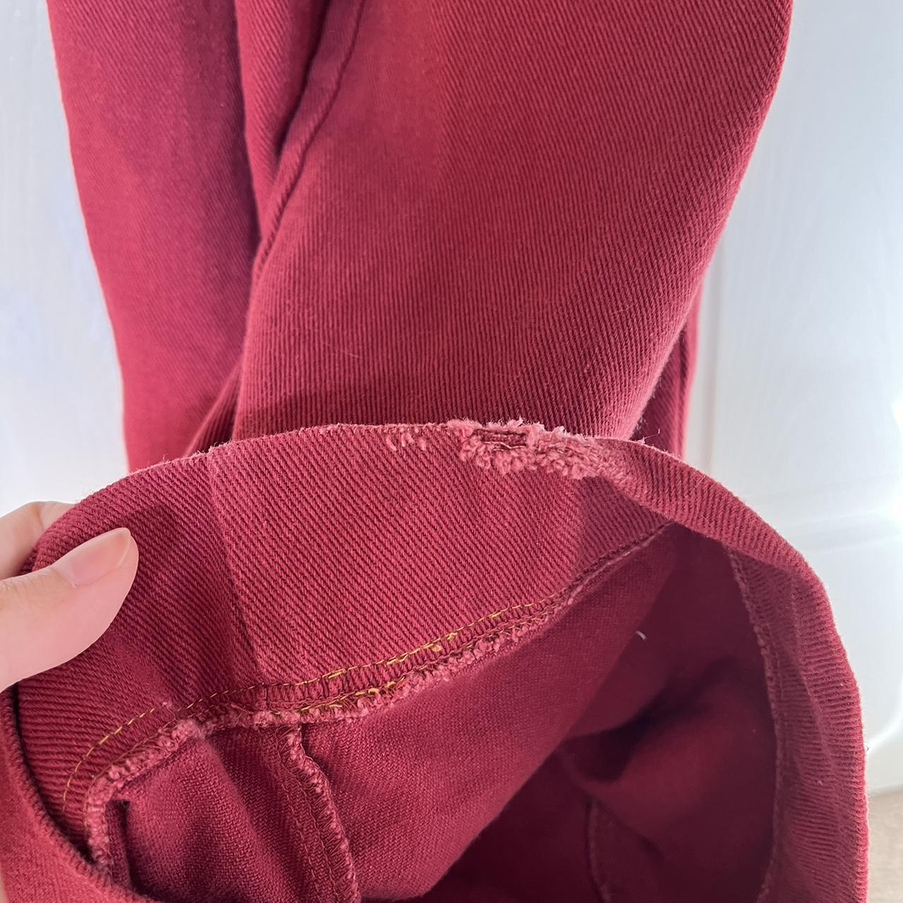 Older forever 21 jumpsuit overall red denim worn on... - Depop