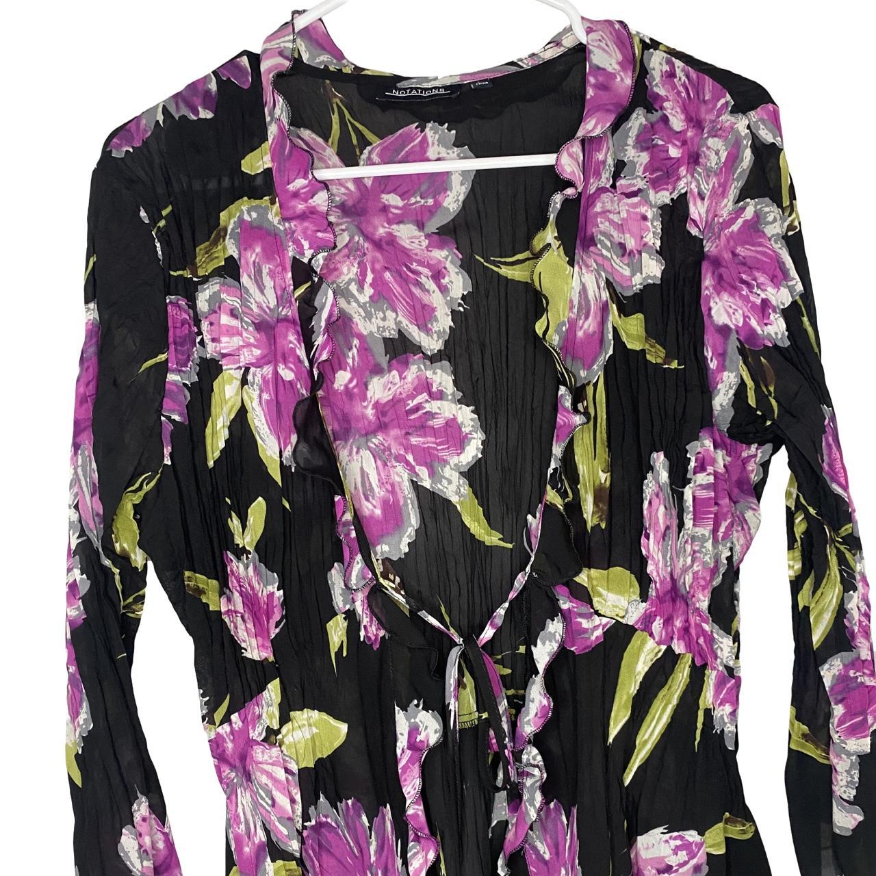 Notations sheer top 3/4 sleeve Black with floral... - Depop