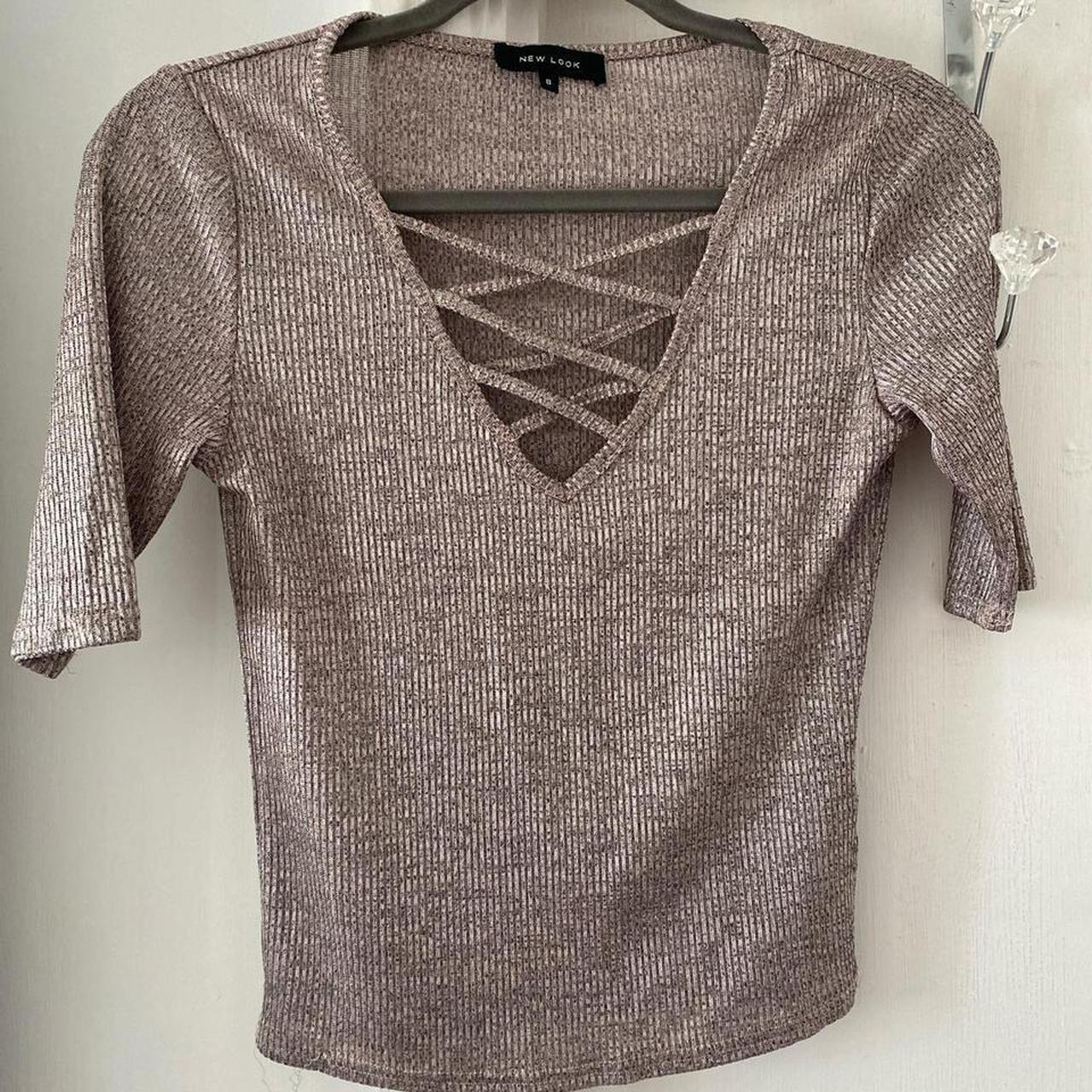 New look metallic ribbed cut out front top size 8 - Depop