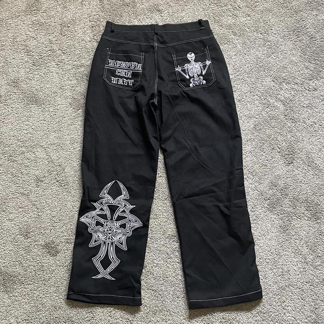 Custom y2k streetware pants in black vintage length... - Depop