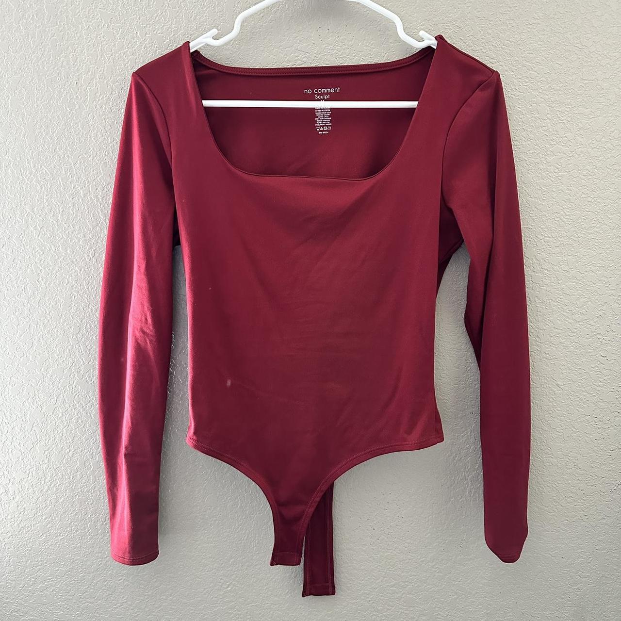 Burgundy square neck long sleeve bodysuit #bodysuit - Depop