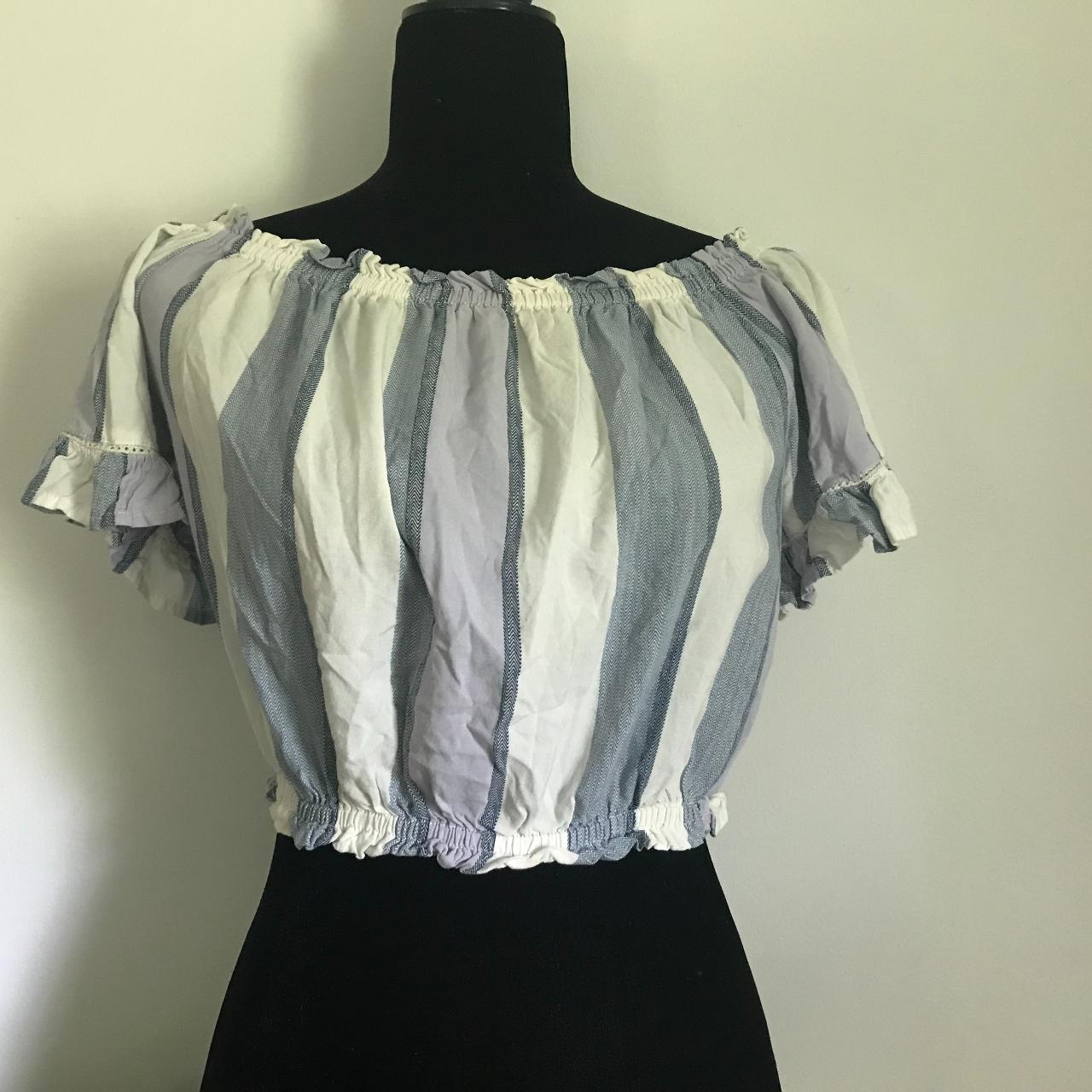 Medium purple, blue, and white crop top blouse. Only... - Depop
