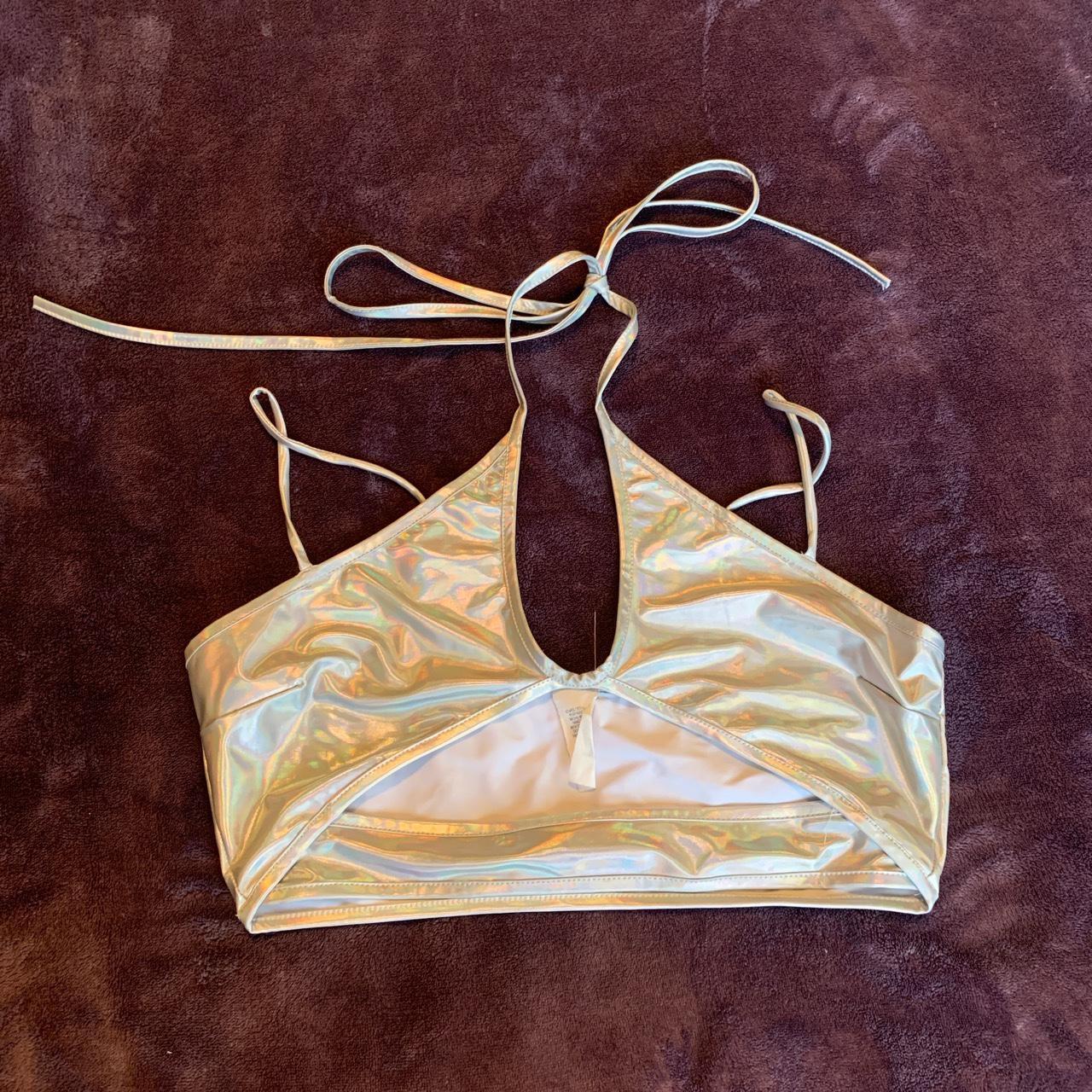 Holographic rave top with straps and halter top... - Depop