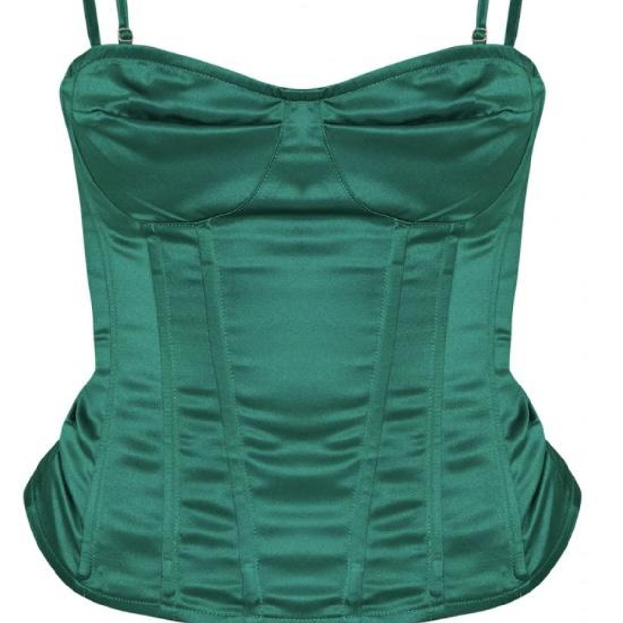 PrettyLittleThing Women's Green Corset | Depop