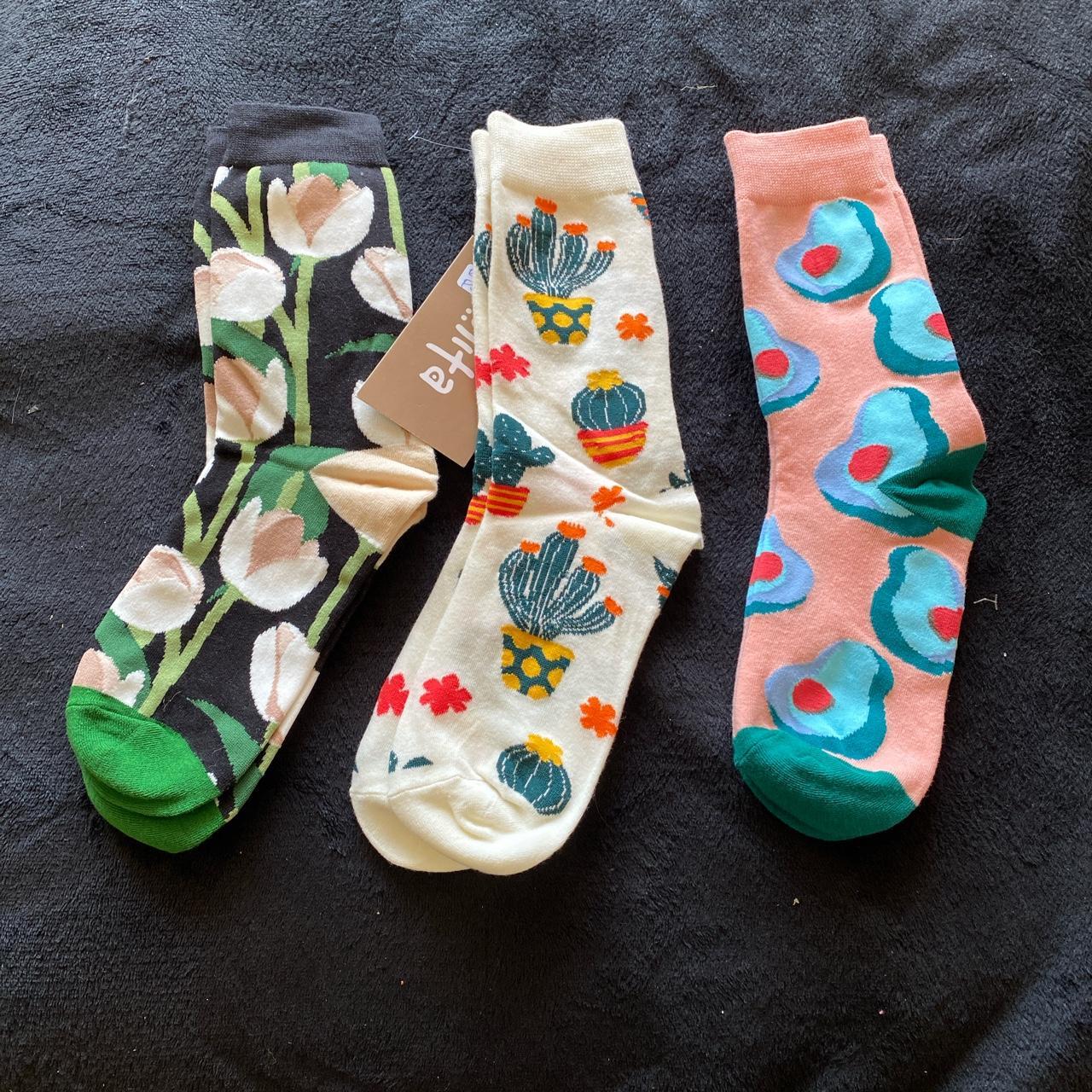 3 Pairs Ladies Womens Coloured Design Socks Cotton... - Depop