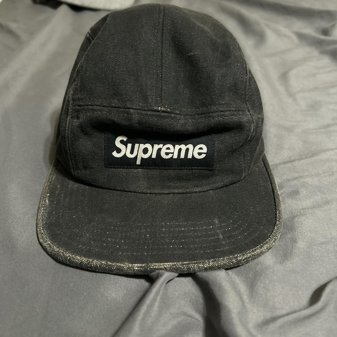 Well worn supreme black denim camp cap From supreme LA - Depop