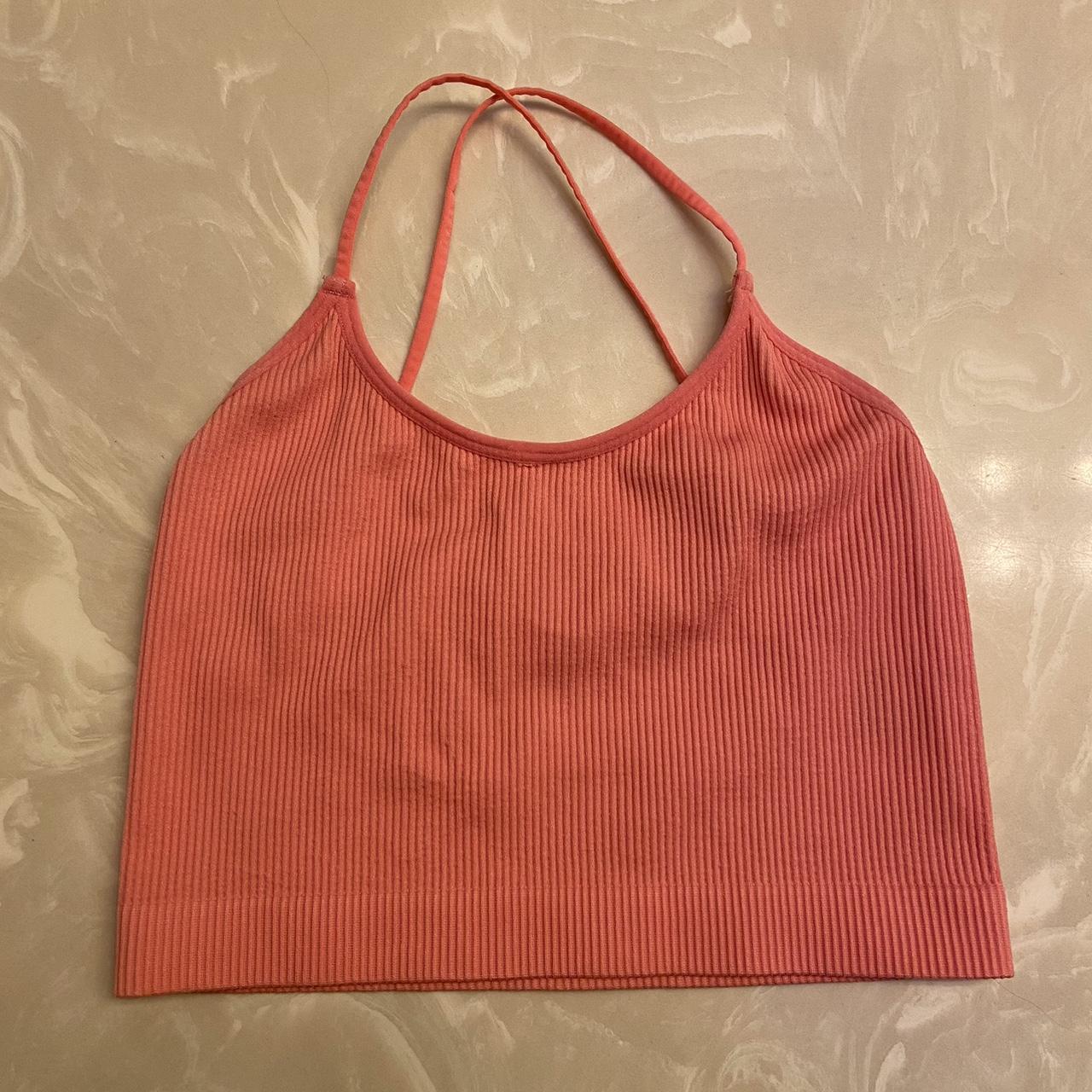 colsie coral colored ribbed bralette, unworn, light... - Depop