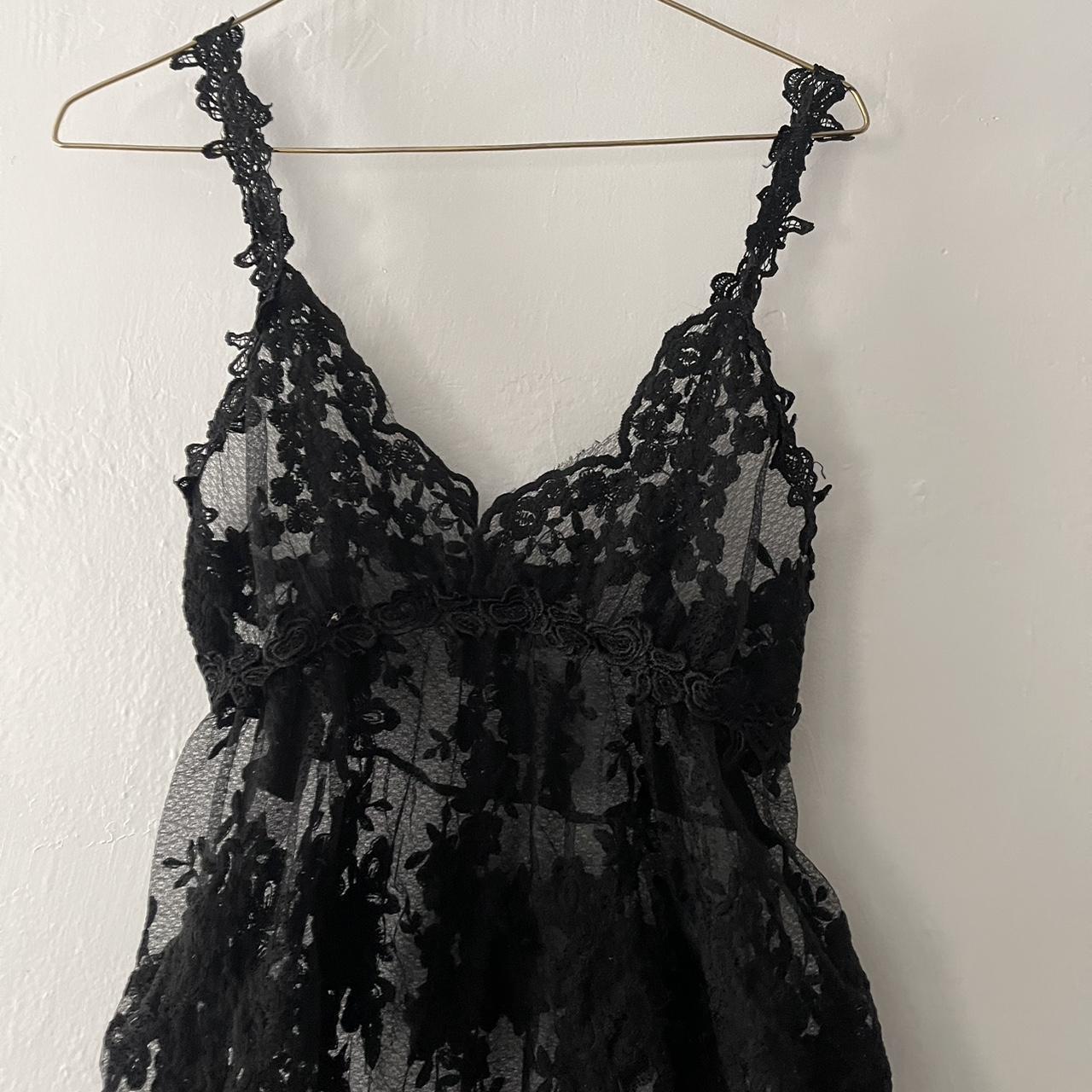 Transparent black lace dress, it is long, and it is... - Depop