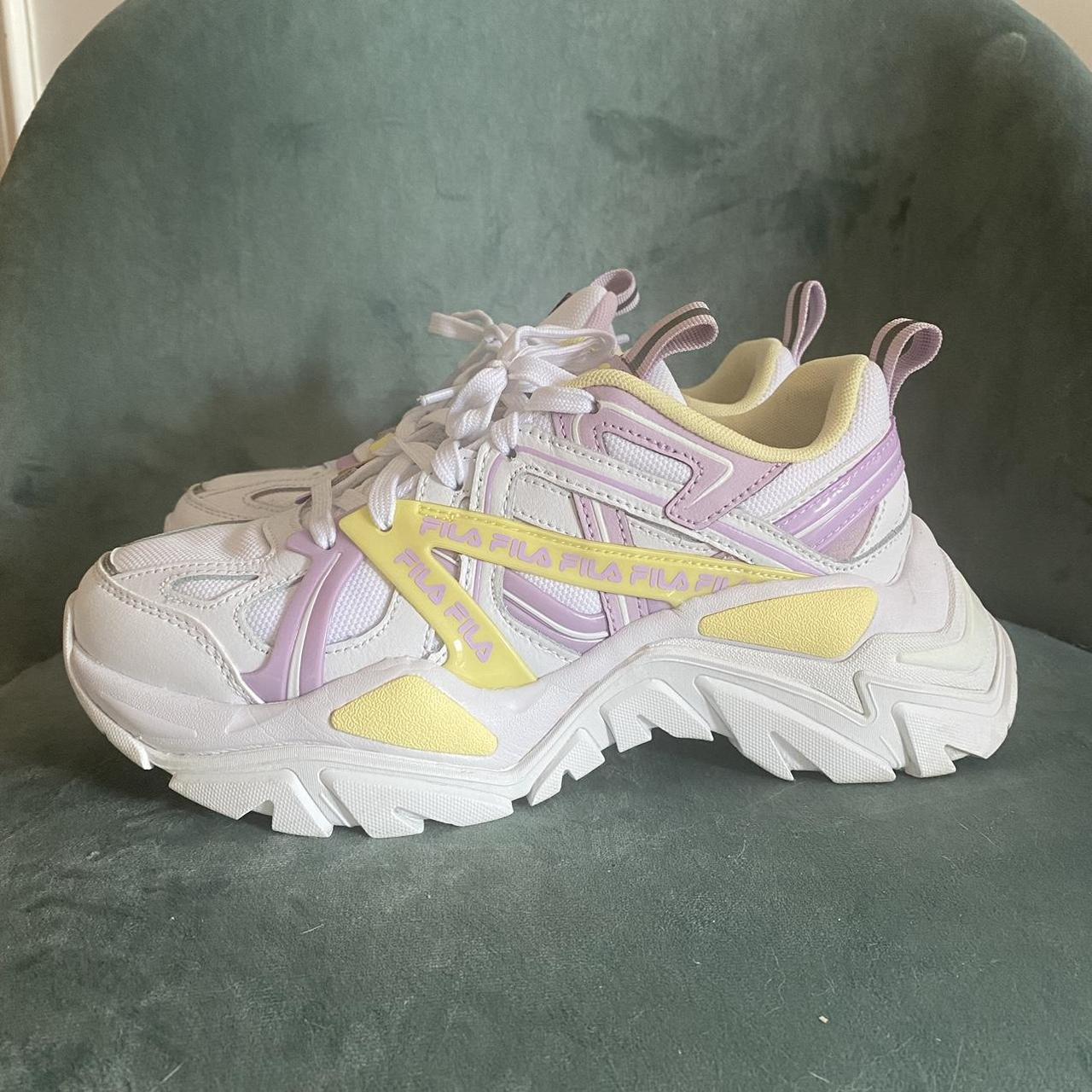 FILA Electrove 2 chunky trainers in white, lilac and... - Depop