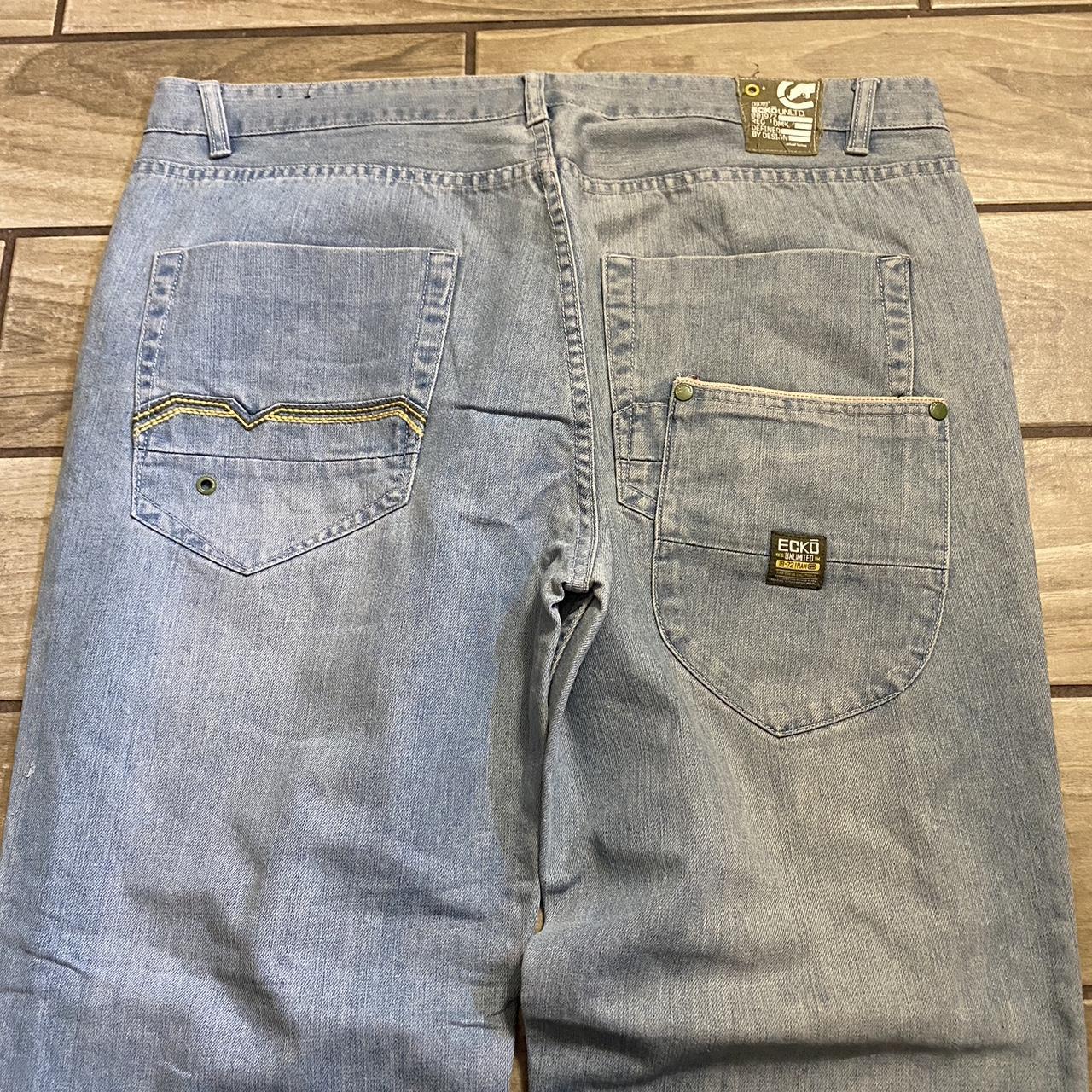 Y2k Blue and yellow ecko jeans jeans jeans - Depop