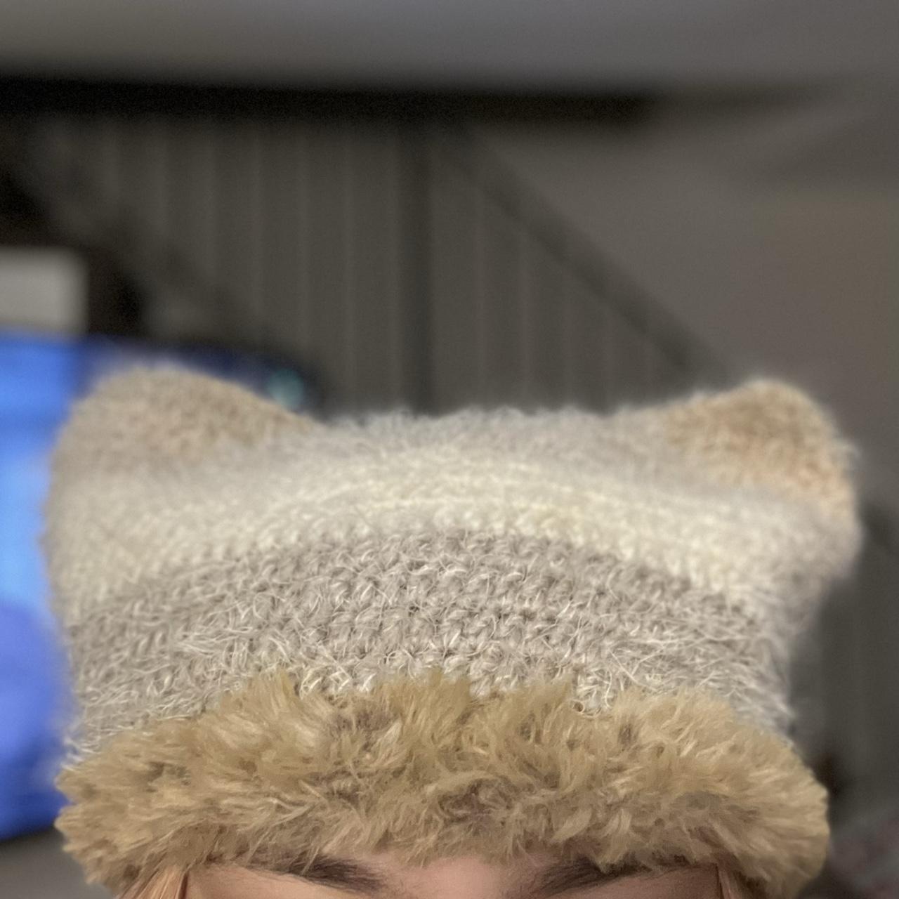 super soft, fuzzy cat beanie fits up to 22” if... - Depop