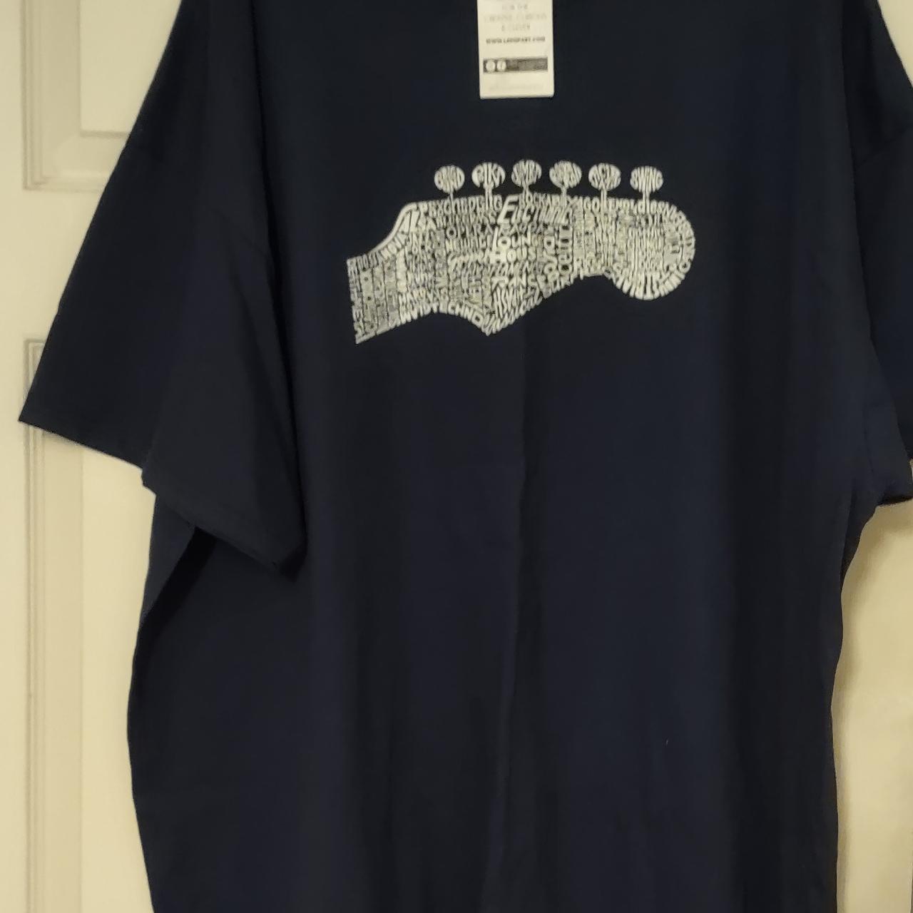 Navy blue t-shirt with guitar stock - size 4XL - - Depop