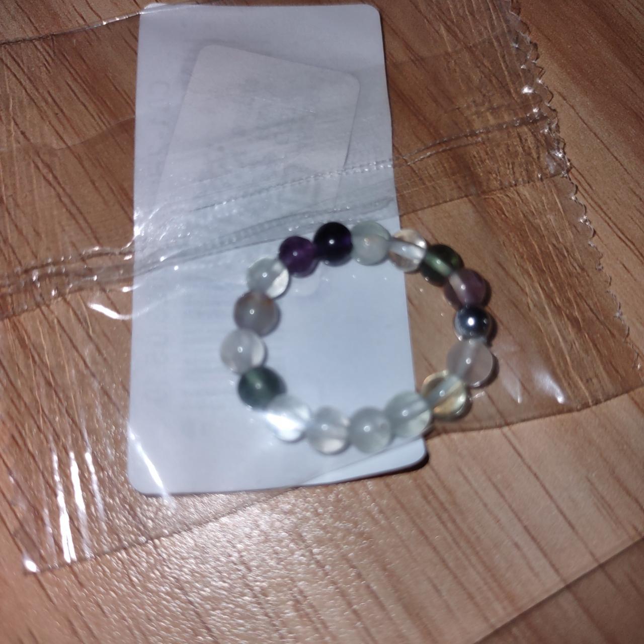 Natural Stone Elastic Rope Beaded Ring - FLOURITE - Depop