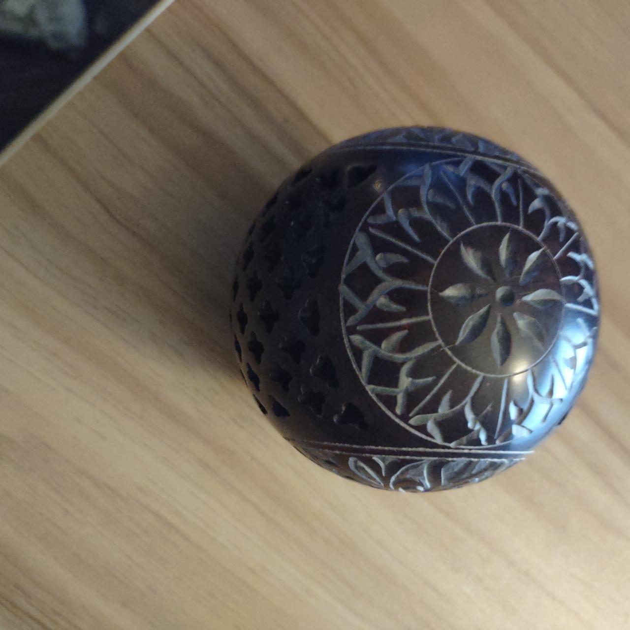 Grey carved wooden ball incense cone burner - Depop