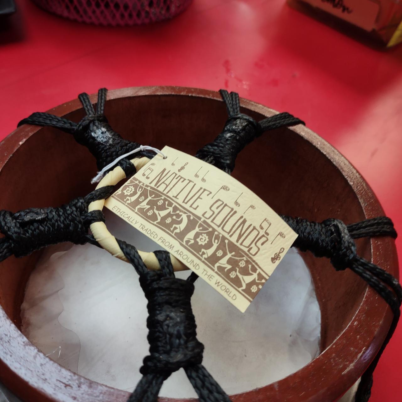 Small wooden drum with stick from Native Sounds - Depop