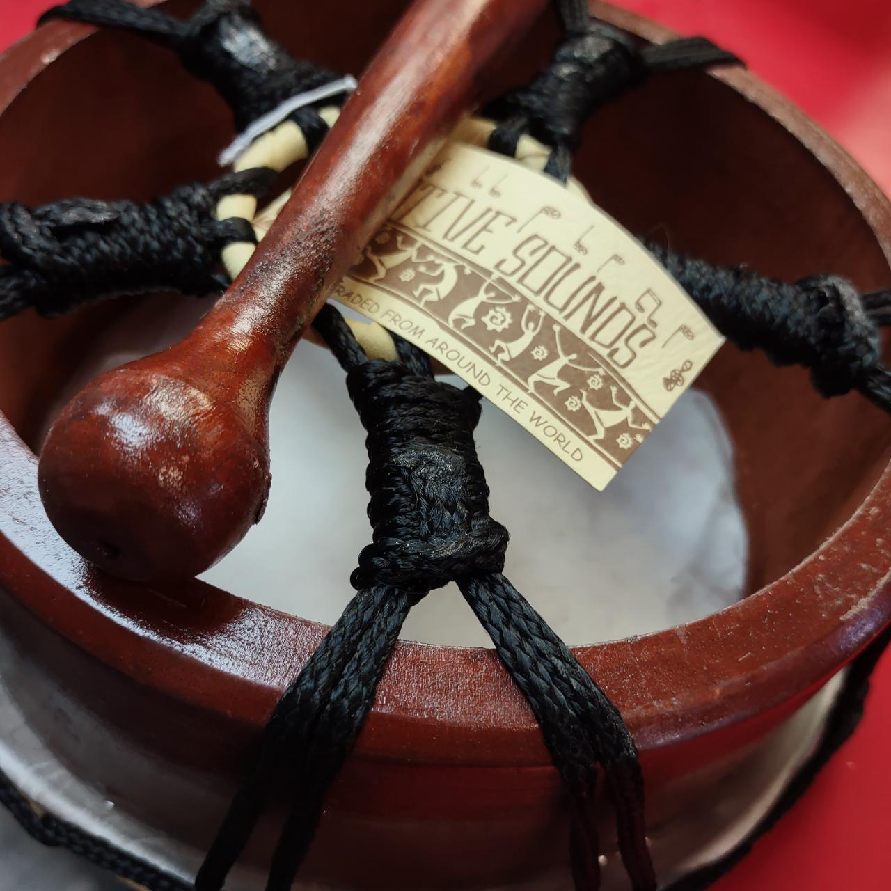 Small wooden drum with stick from Native Sounds - Depop