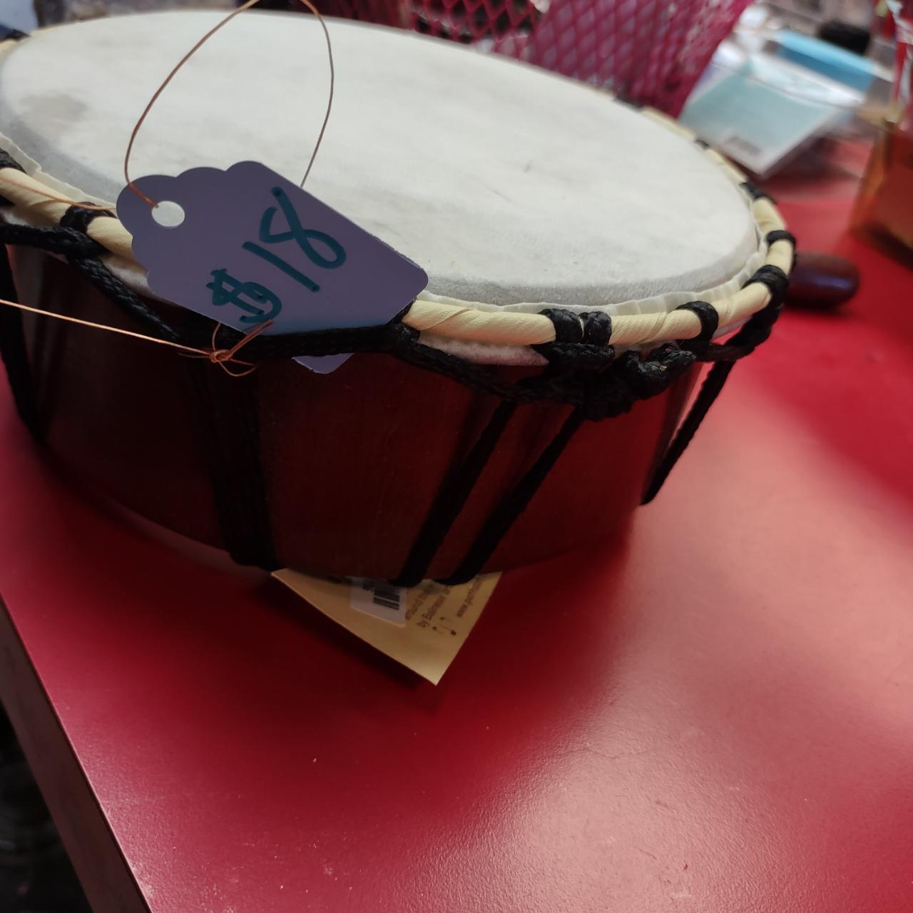 Small wooden drum with stick from Native Sounds - Depop