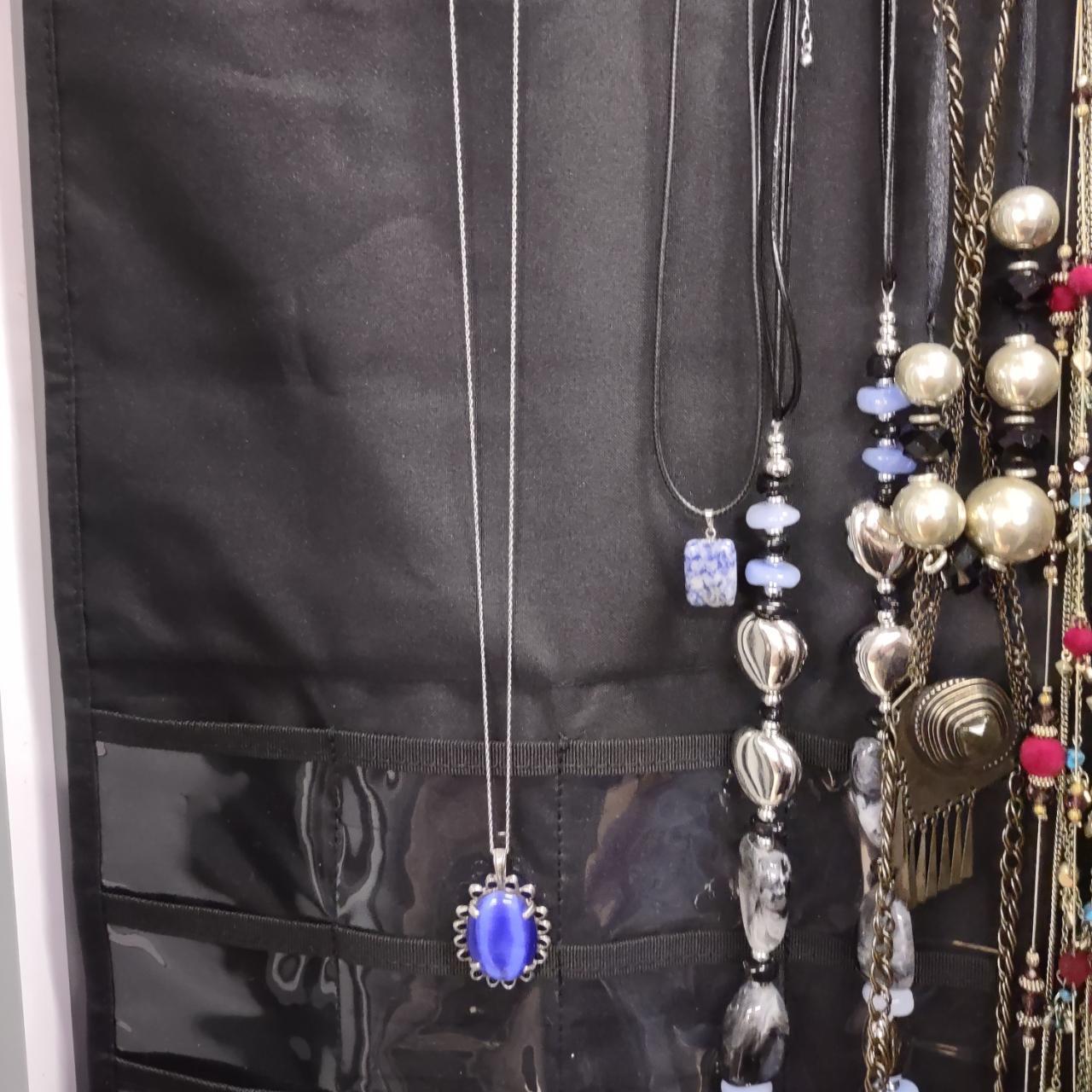 necklace - blue stone pendant on stainless steel chain - Depop