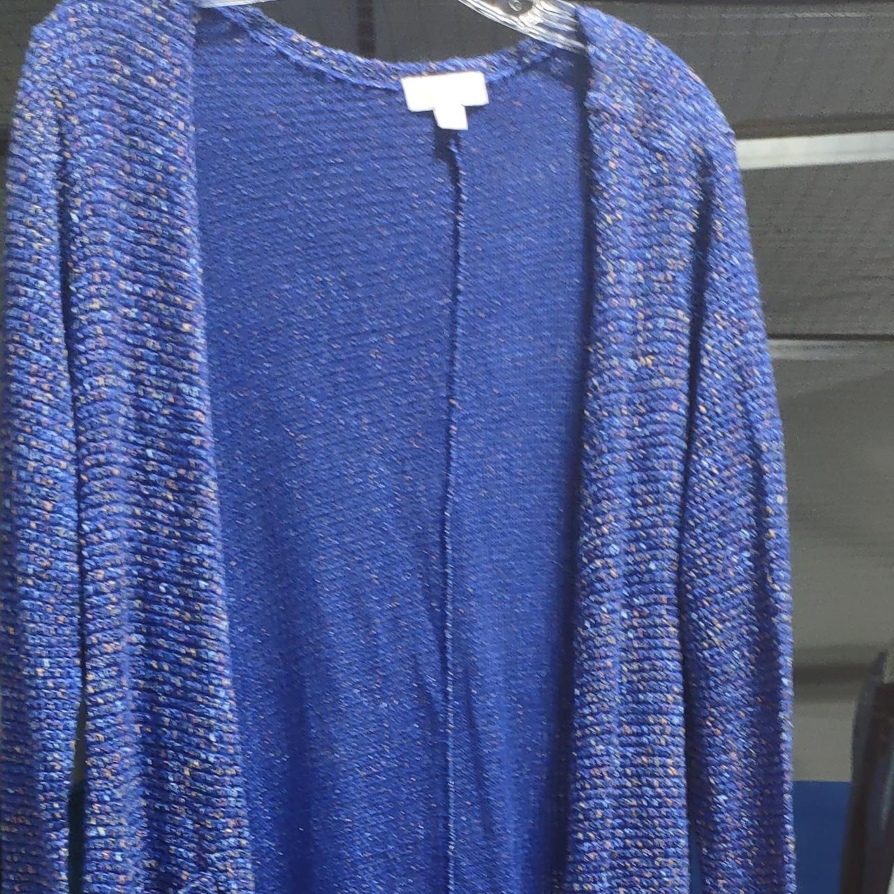 blue duster with multicolor specs from LuLaRoe -... - Depop