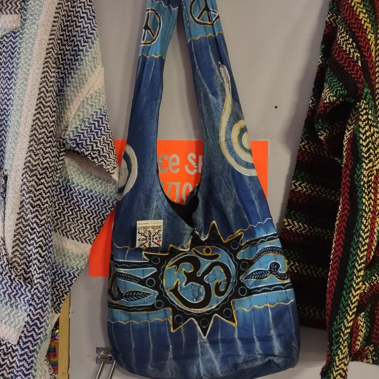 Large blue Peddler Bag with OHM symbol, from Gypsy Rose - Depop