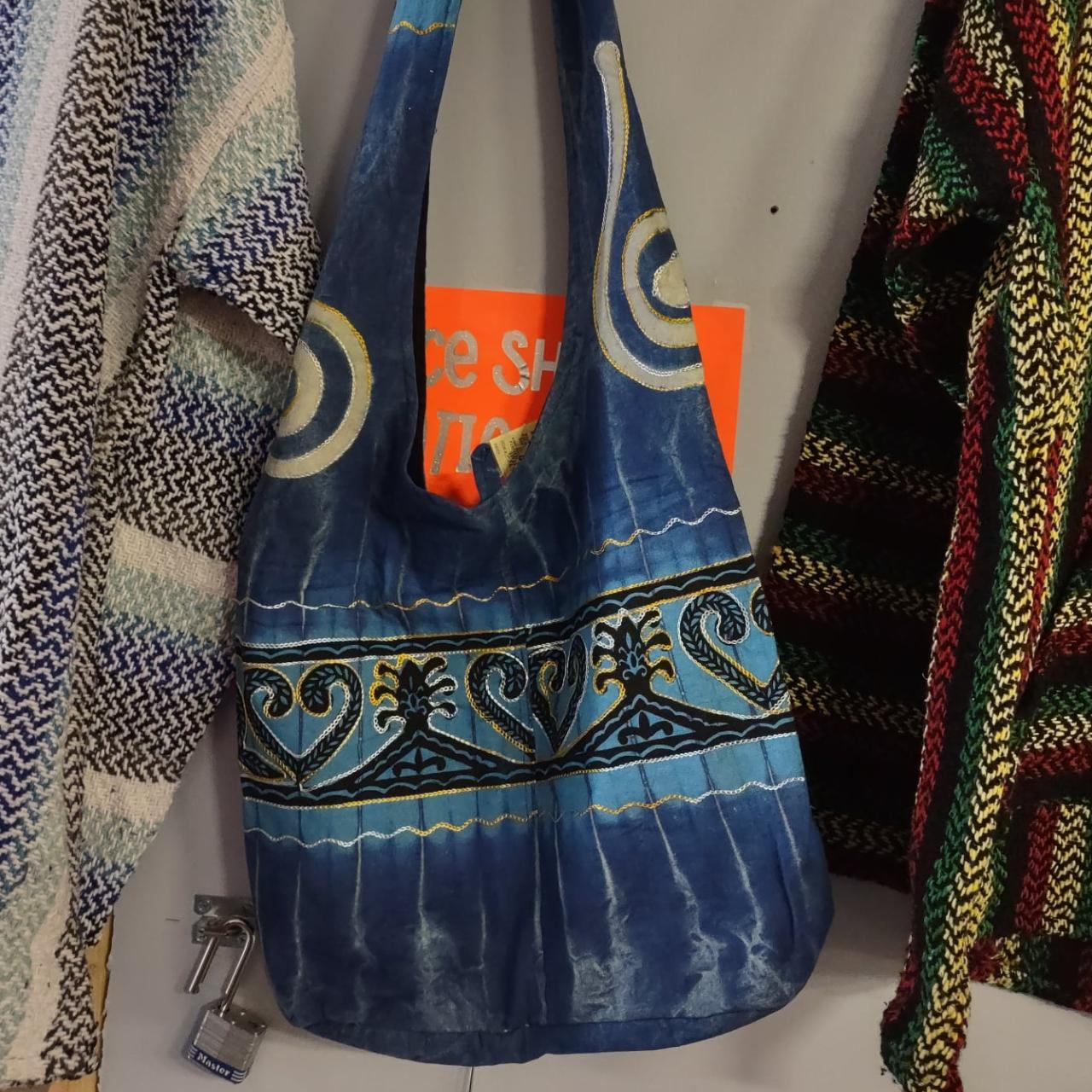 Large blue Peddler Bag with OHM symbol, from Gypsy Rose - Depop