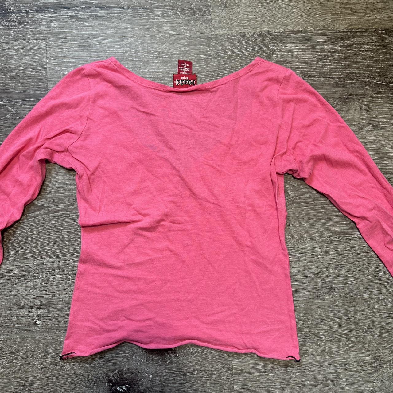 Hot pink MUDD butterfly long sleeve shirt with black... - Depop