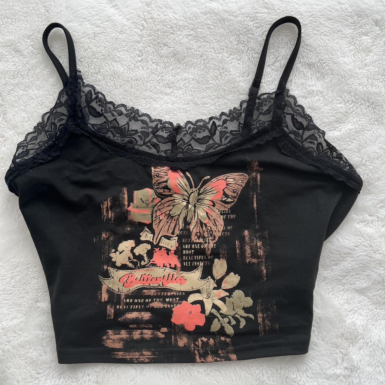 ˚ ʚ rocker gf cropped butterfly cami ɞ ˚ ミ☆ color :... - Depop