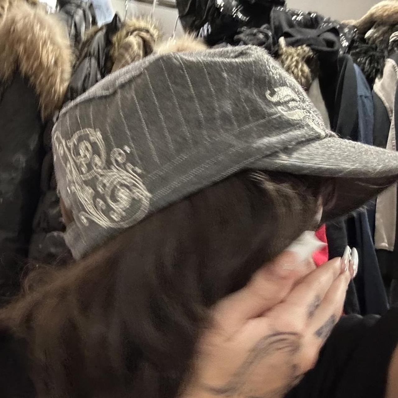 Grey pinstripe conductors cap / army cadet hat what... | Depop