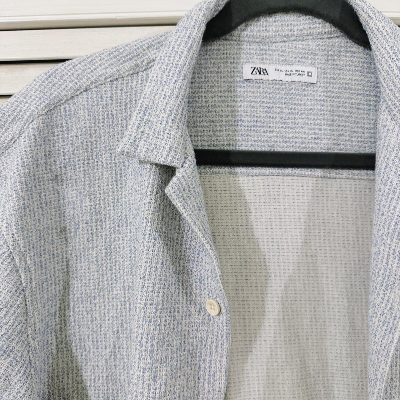 Zara Heather Blue Knitted Camp Collar Shirt #blue... - Depop