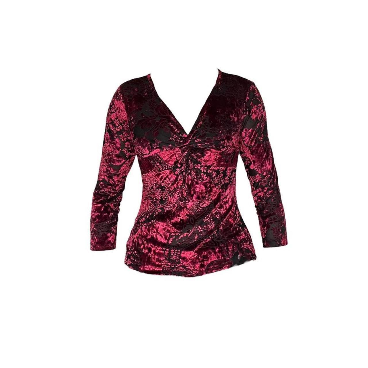 Velvet Maroon Floral Long Sleeve Top Size 12. Model... - Depop