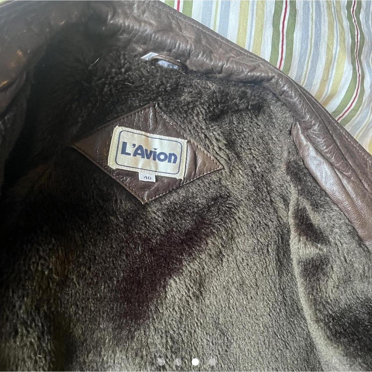 Vintage L’Avion French fluffy leather jacket - wolf... - Depop