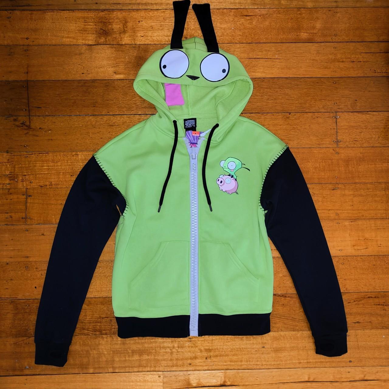 Green and black Invader Zim Gir zip up hoodie super... | Depop