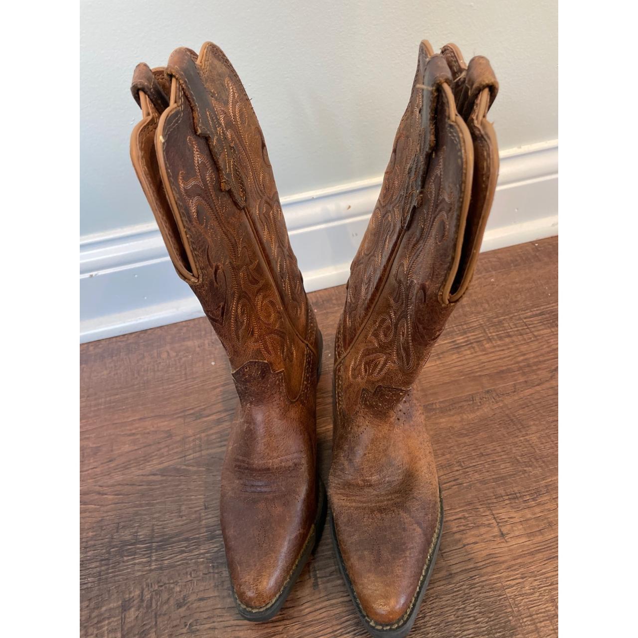 Justin women's McKayla brown leather cowboy stampede... - Depop
