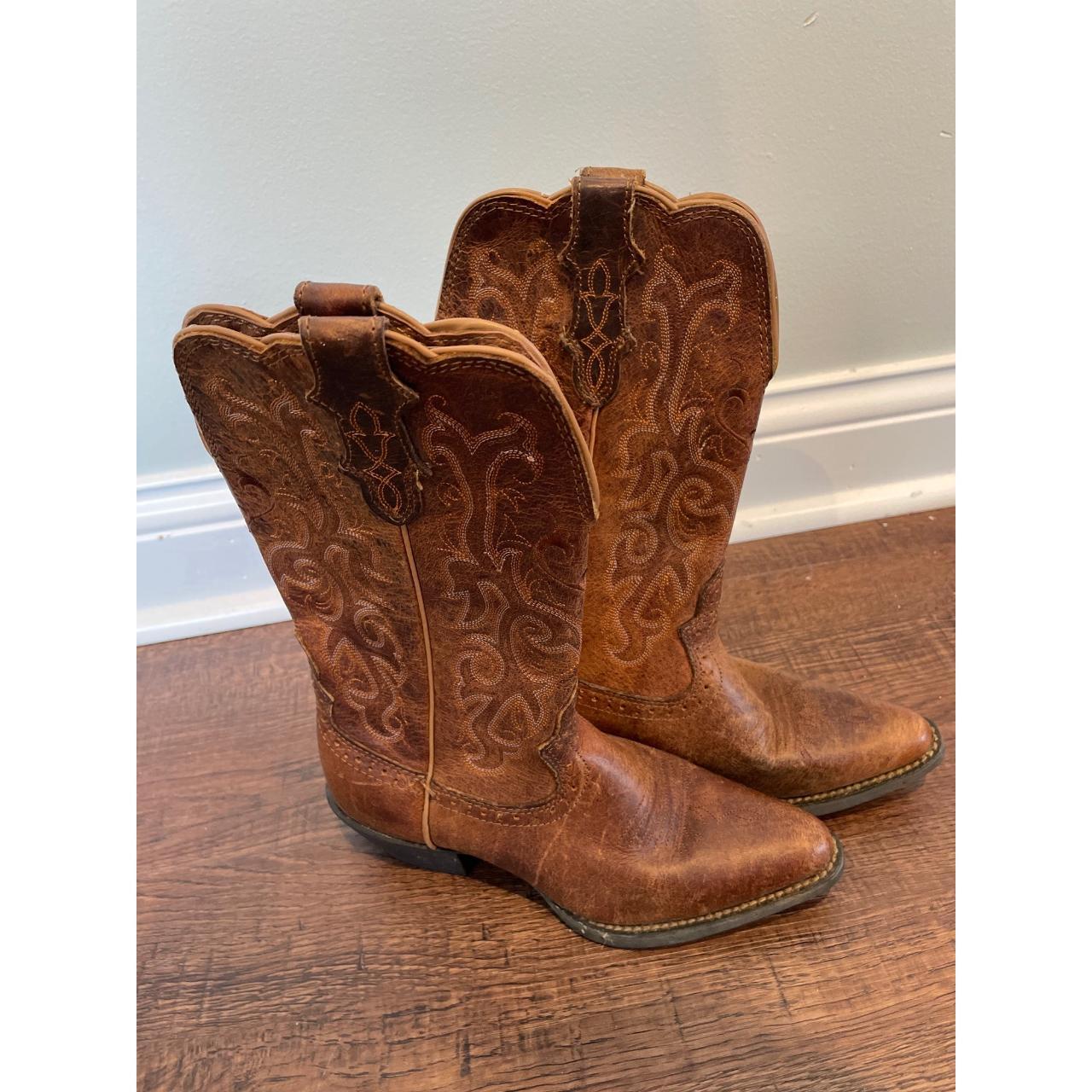 Justin women's McKayla brown leather cowboy stampede... - Depop